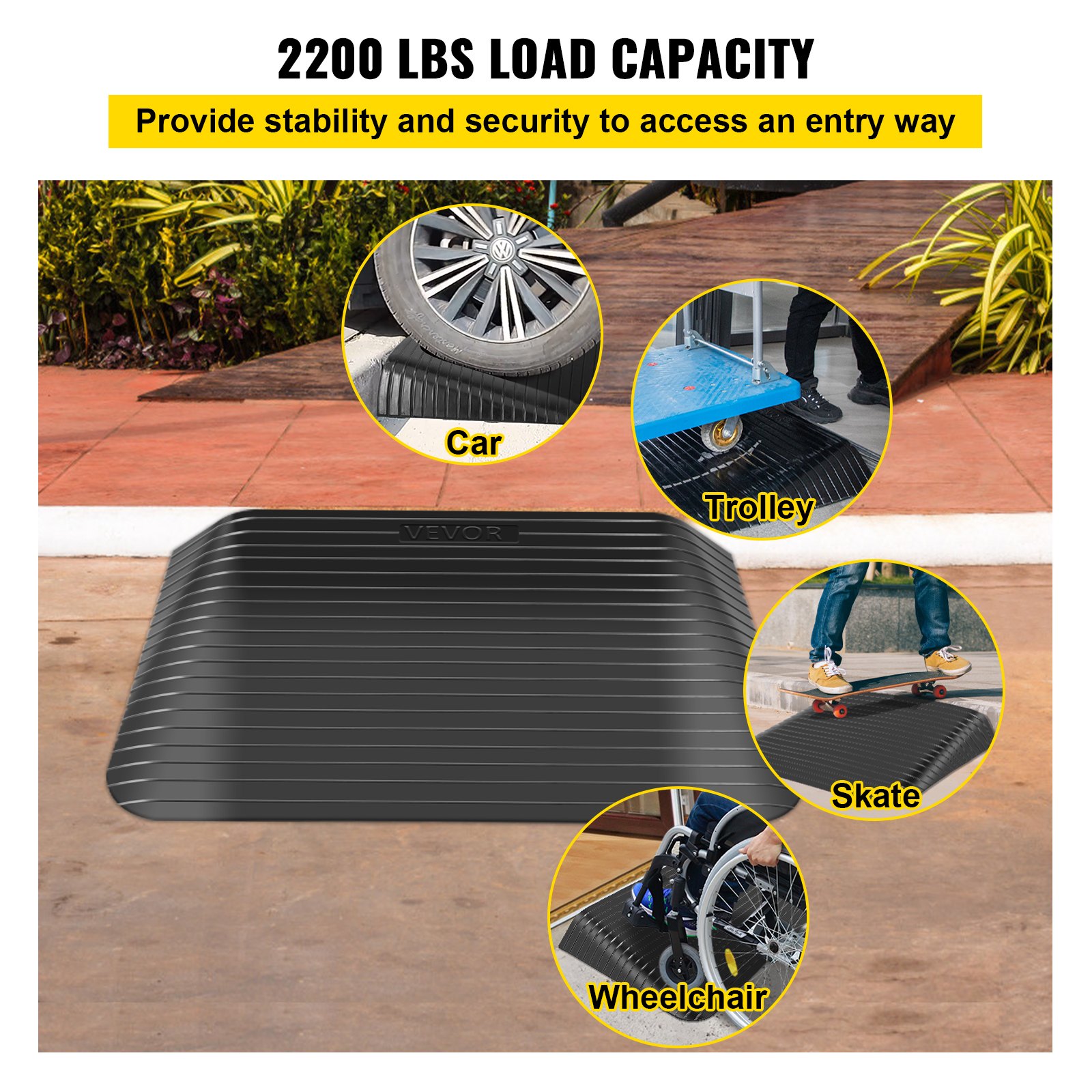 VEVOR Rubber Threshold Ramp, 4" Rise Threshold Ramp Doorway, Recycled ...