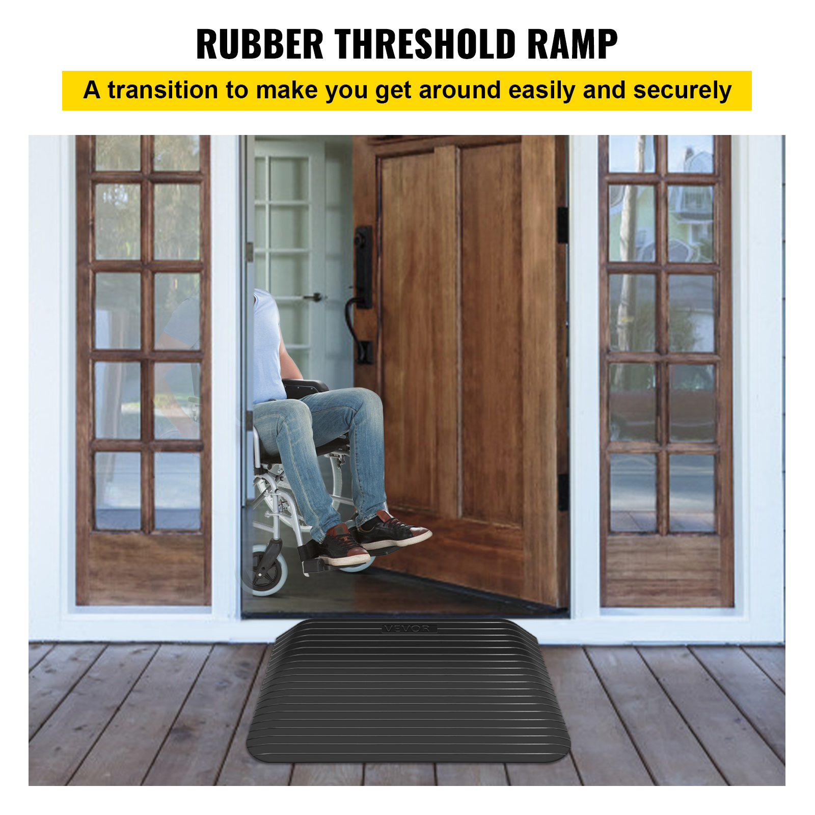 VEVOR Rubber Threshold Ramp, 4" Rise Threshold Ramp Doorway, Recycled ...