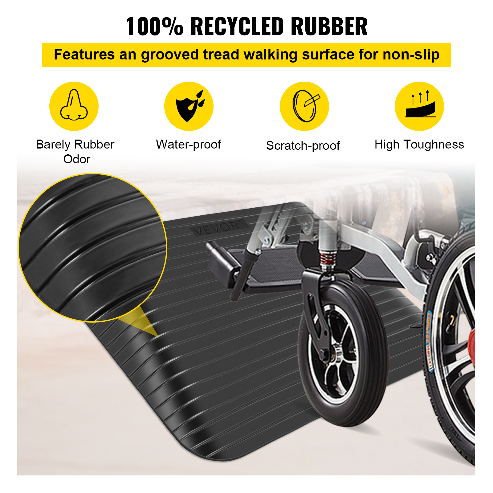 VEVOR Rubber Threshold Ramp, 4" Rise Threshold Ramp Doorway, Recycled ...