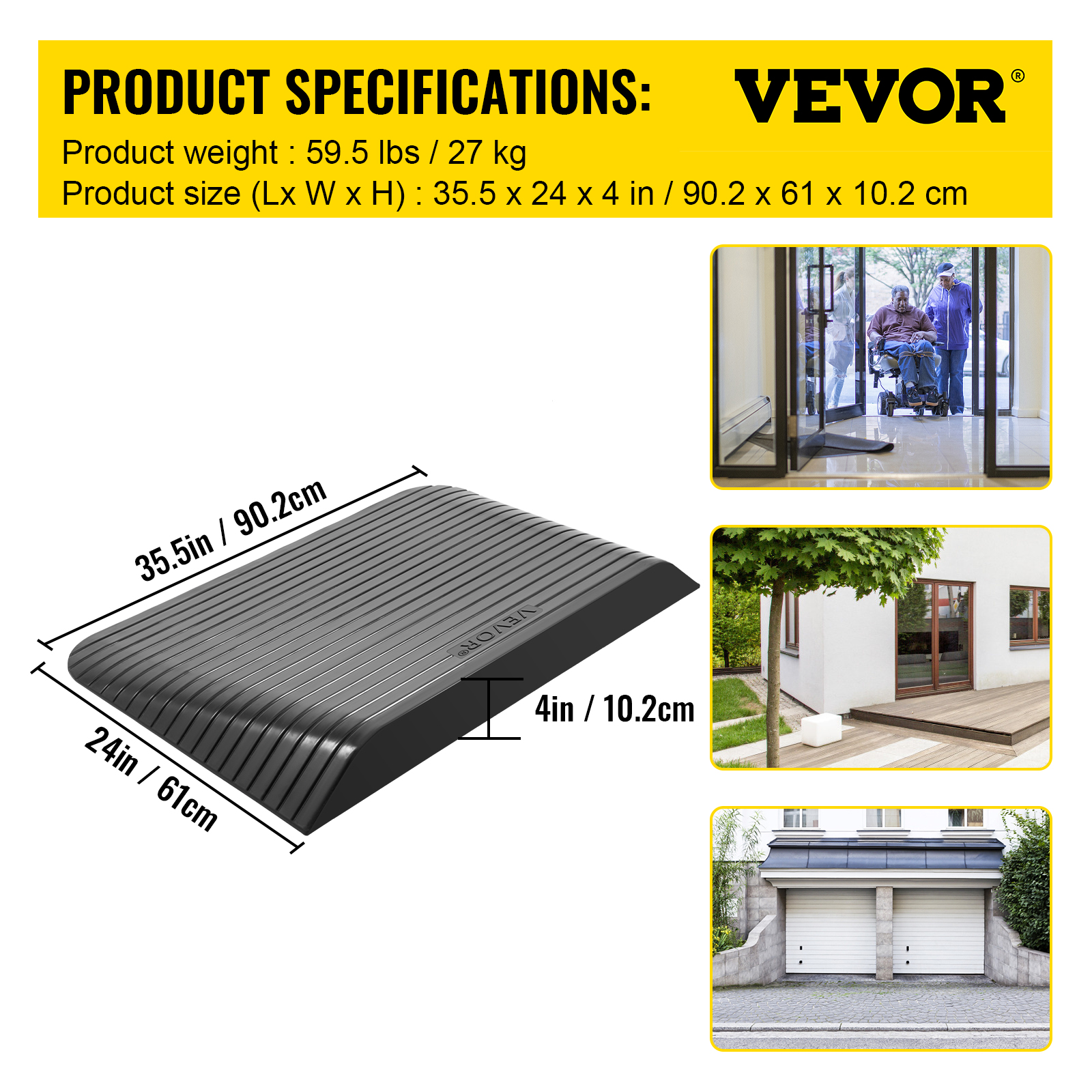 VEVOR Rubber Threshold Ramp, 4" Rise Threshold Ramp Doorway, Recycled ...
