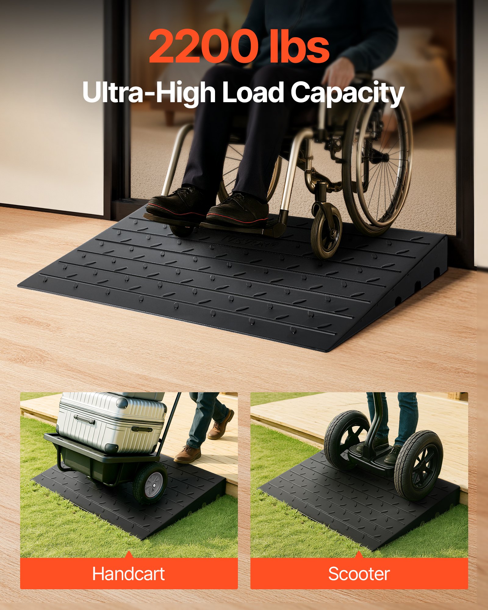 VEVOR Rubber Threshold Ramp, 3" Rise Threshold Ramp Doorway, 3 Channels ...