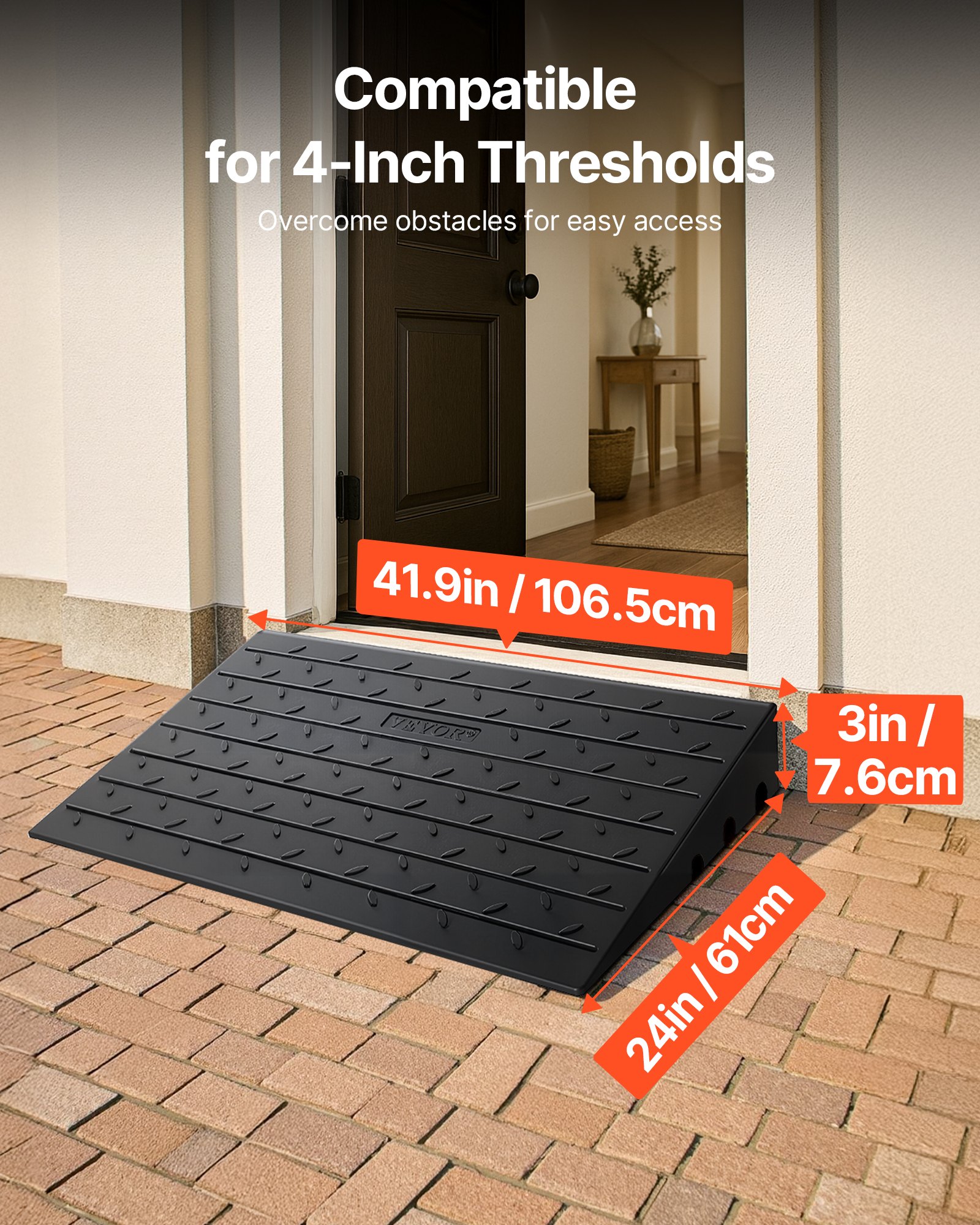 VEVOR Rubber Threshold Ramp, 3" Rise Threshold Ramp Doorway, 3 Channels ...