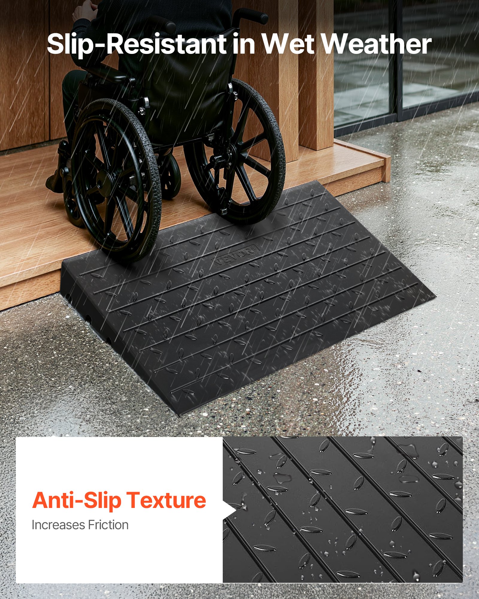 VEVOR Rubber Threshold Ramp, 3" Rise Threshold Ramp Doorway, 3 Channels ...