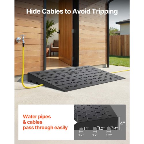 VEVOR Rubber Threshold Ramp, 4" Rise Threshold Ramp Doorway, 3 Channels ...