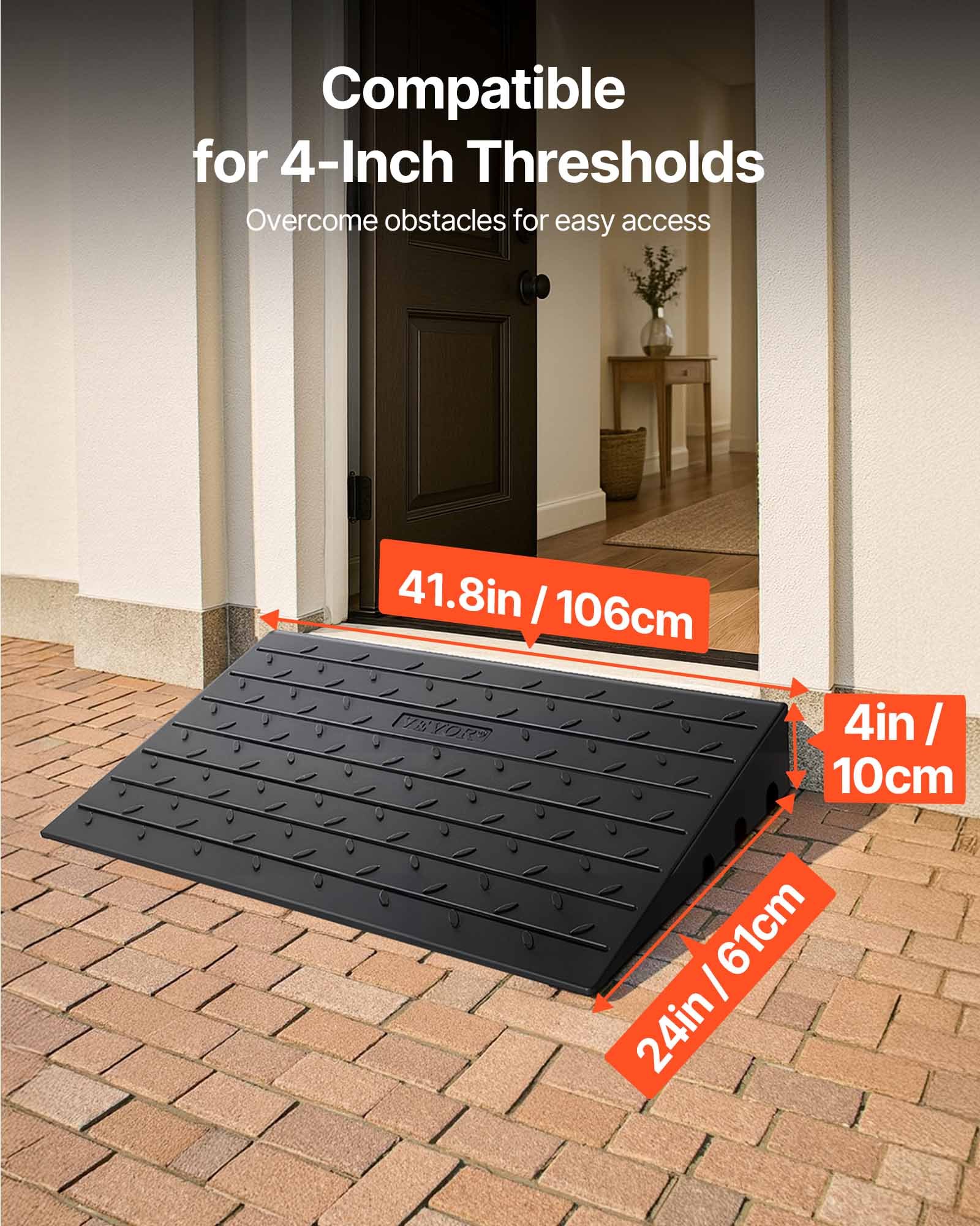 VEVOR Rubber Threshold Ramp, 4" Rise Threshold Ramp Doorway, 3 Channels ...