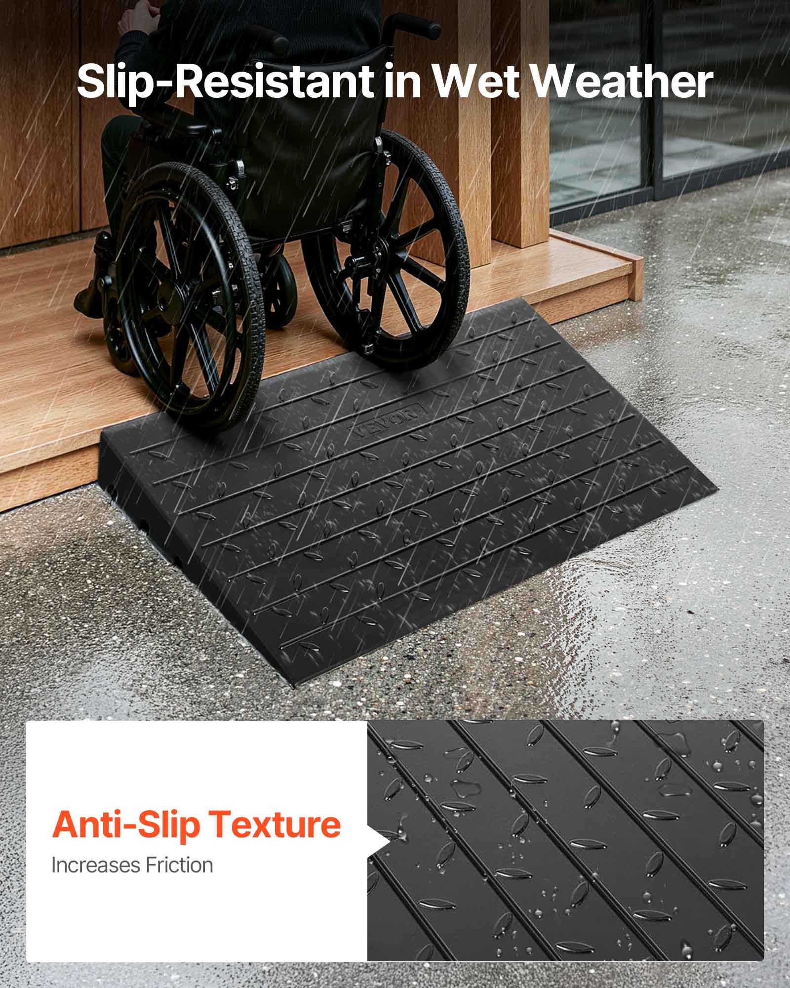 VEVOR Rubber Threshold Ramp, 4" Rise Threshold Ramp Doorway, 3 Channels ...