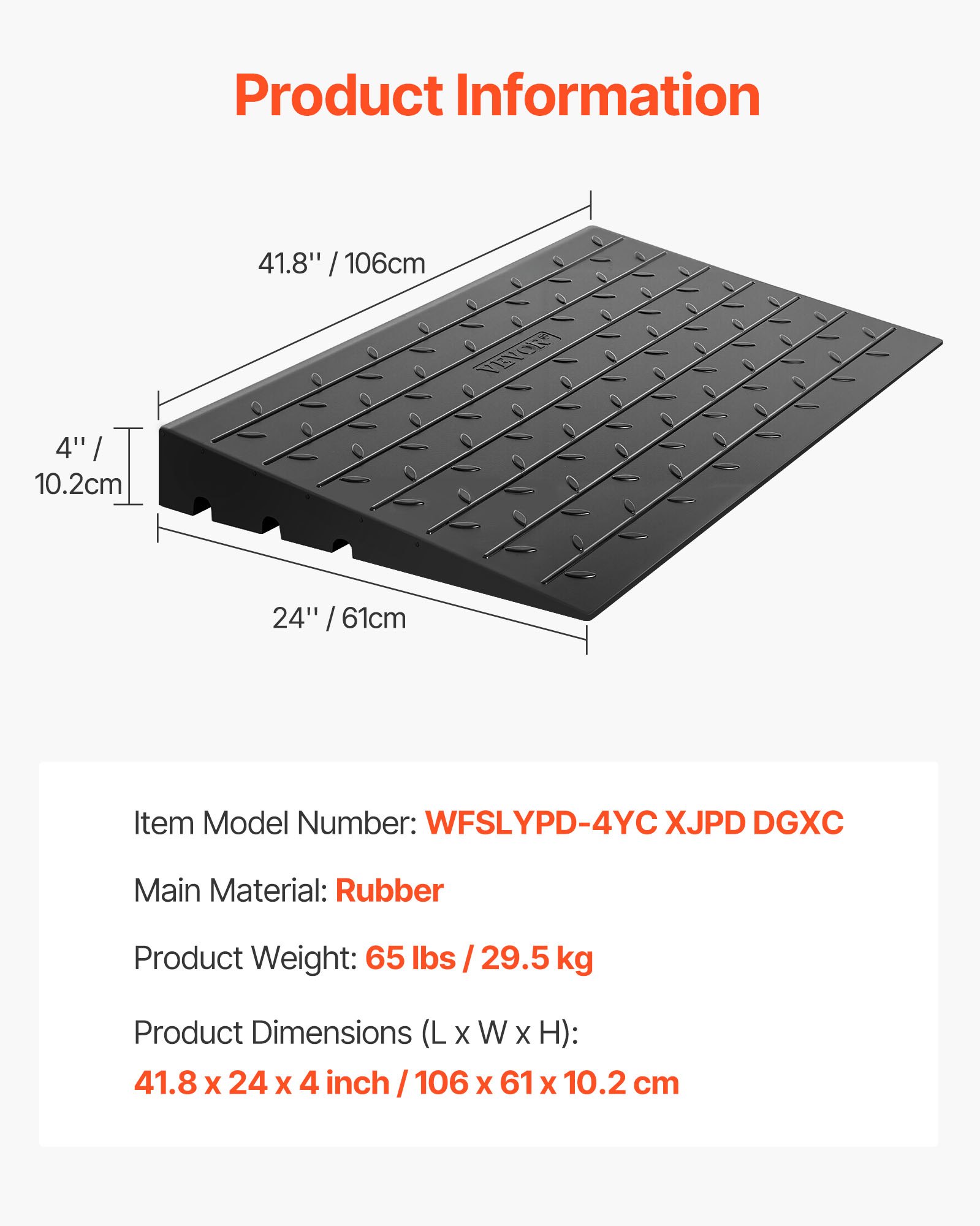 VEVOR VEVOR Rubber Threshold Ramp, 4" Rise Threshold Ramp Doorway, 3 ...