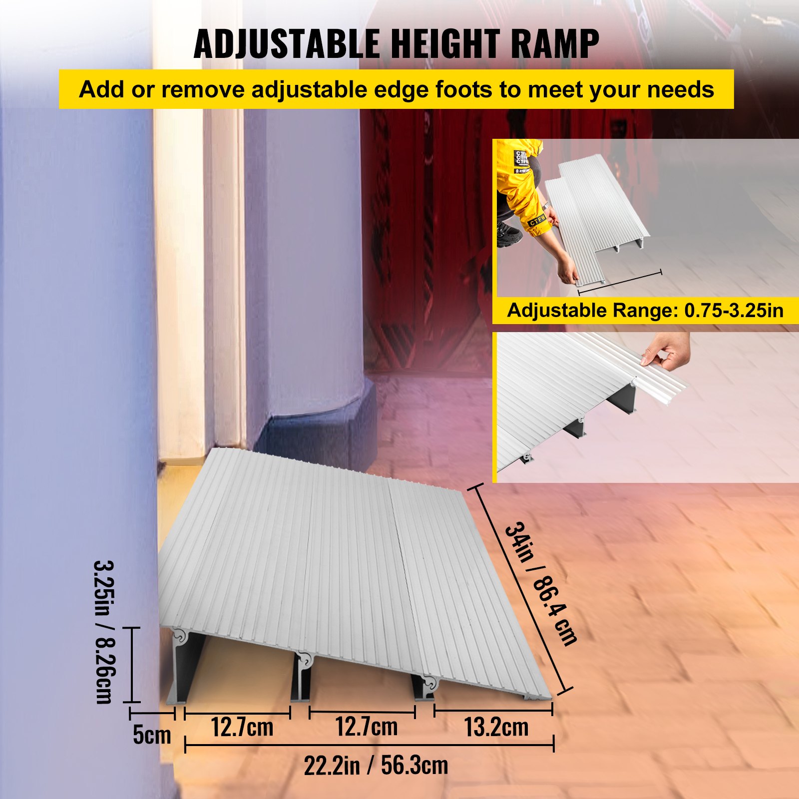 Vevor Transition Entry Ramp Modular Threshold Ramp Aluminum 3" Rise ...
