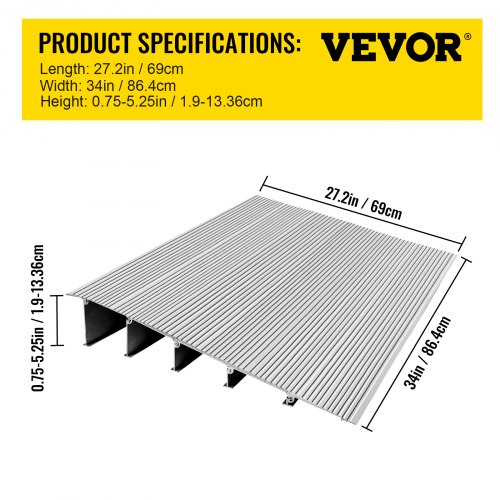 Vevor Transition Entry Ramp Modular Threshold Ramp Aluminum 5" Rise ...