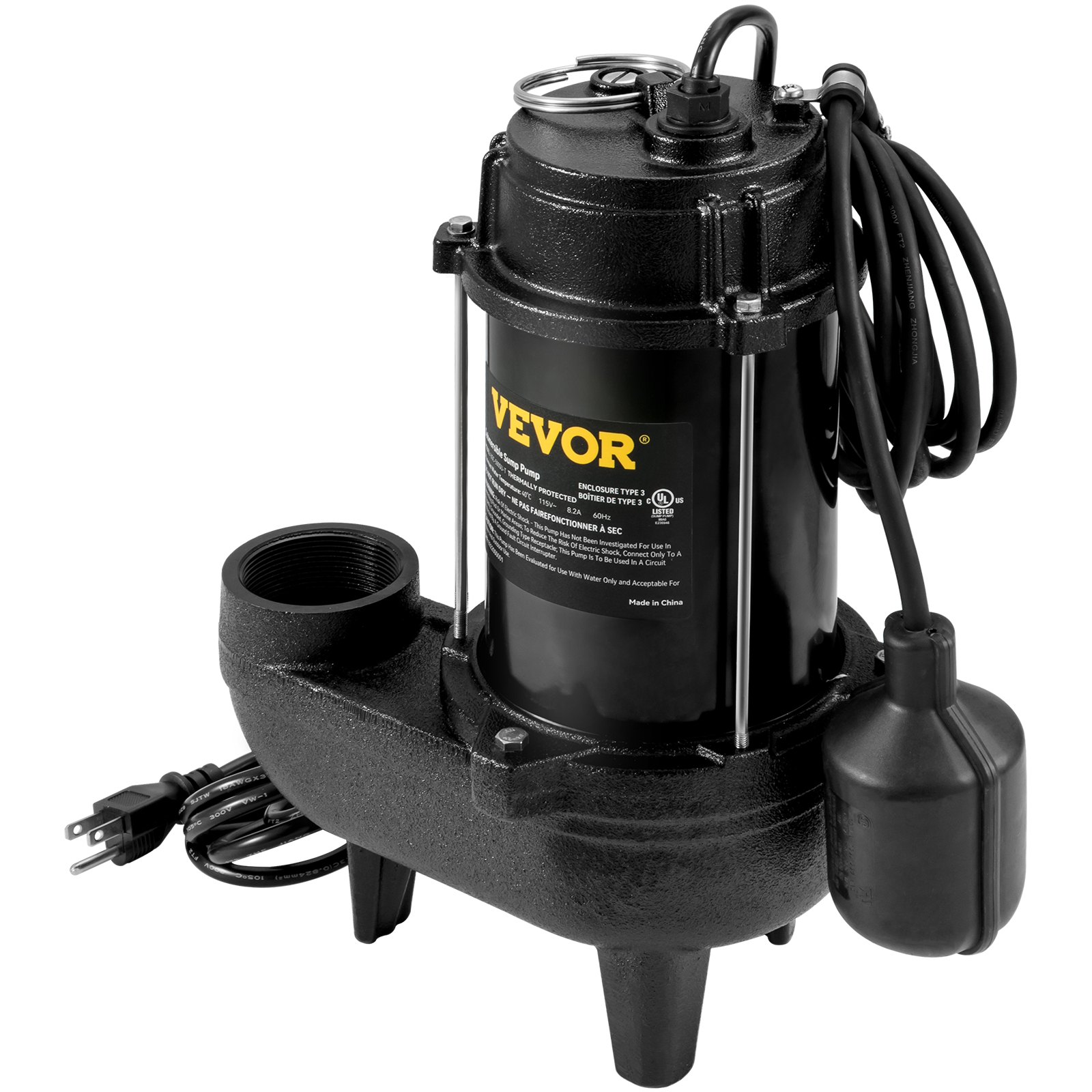 VEVOR Sewage Pump, 3/4 HP 5880 GPH 1050W, Submersible Cast Iron Ejector ...