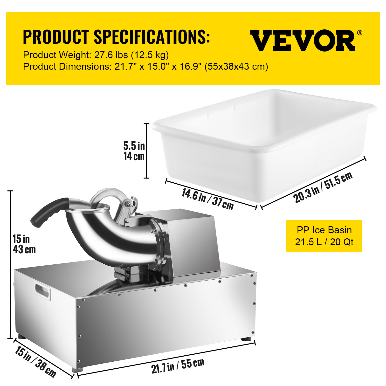 VEVOR Commercial Snow Cone Machine Maker Shaved Ice Machine 500LBS/H ...