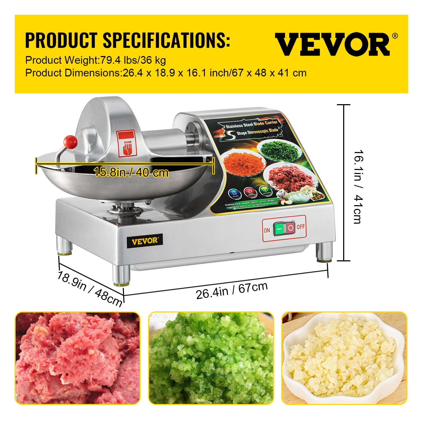 VEVOR 10L Commercial Meat Bowl Cutter Mixer, 400W Multifunctional Meat ...