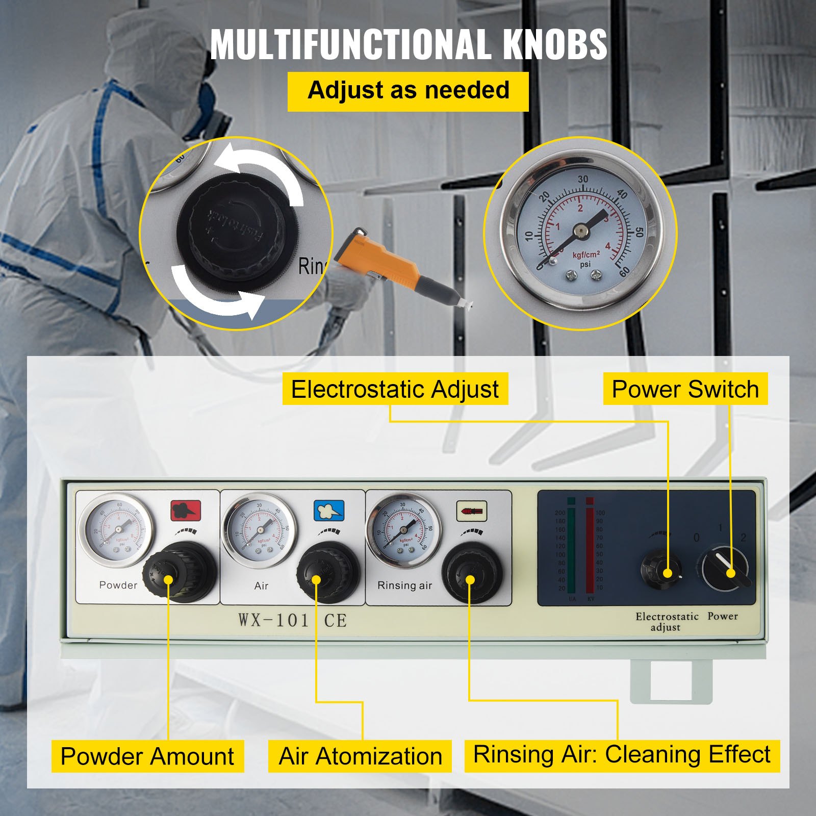 VEVOR 40W 50L Electrostatic Powder Coating Machine with Spraying Gun ...
