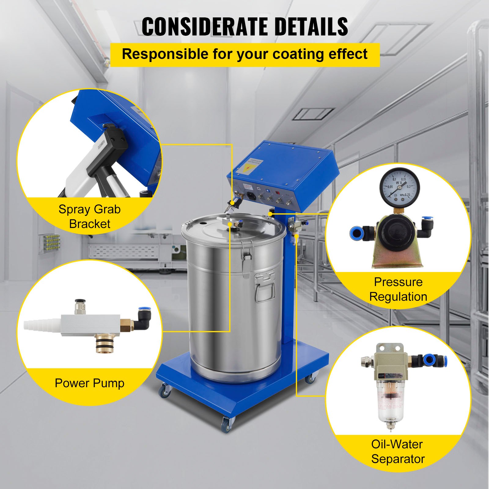 VEVOR 50W 45L Electrostatic Powder Coating Machine with Spraying Gun ...