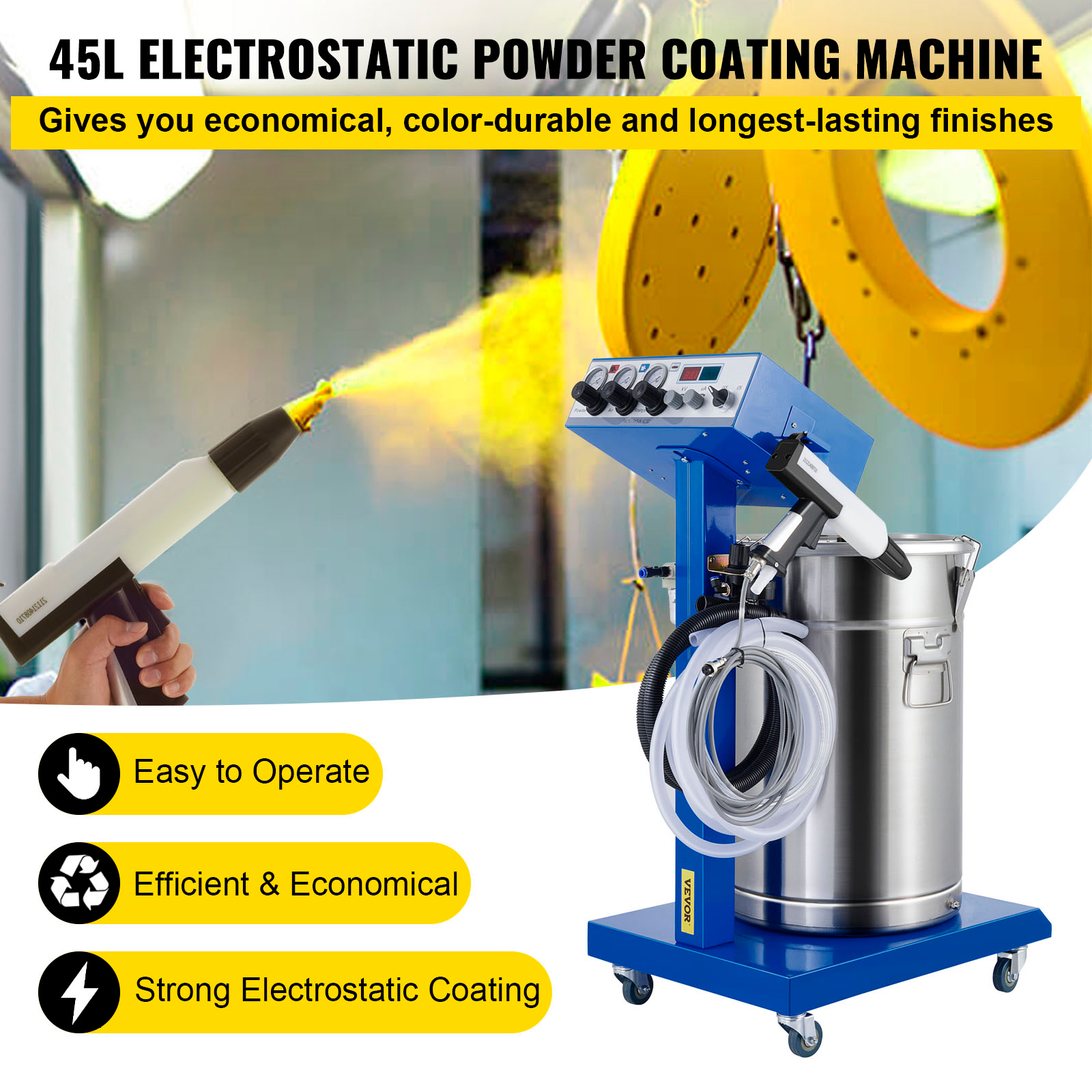 45L Powder Coating System Machine Electrostatic Deep Corners Paint ...