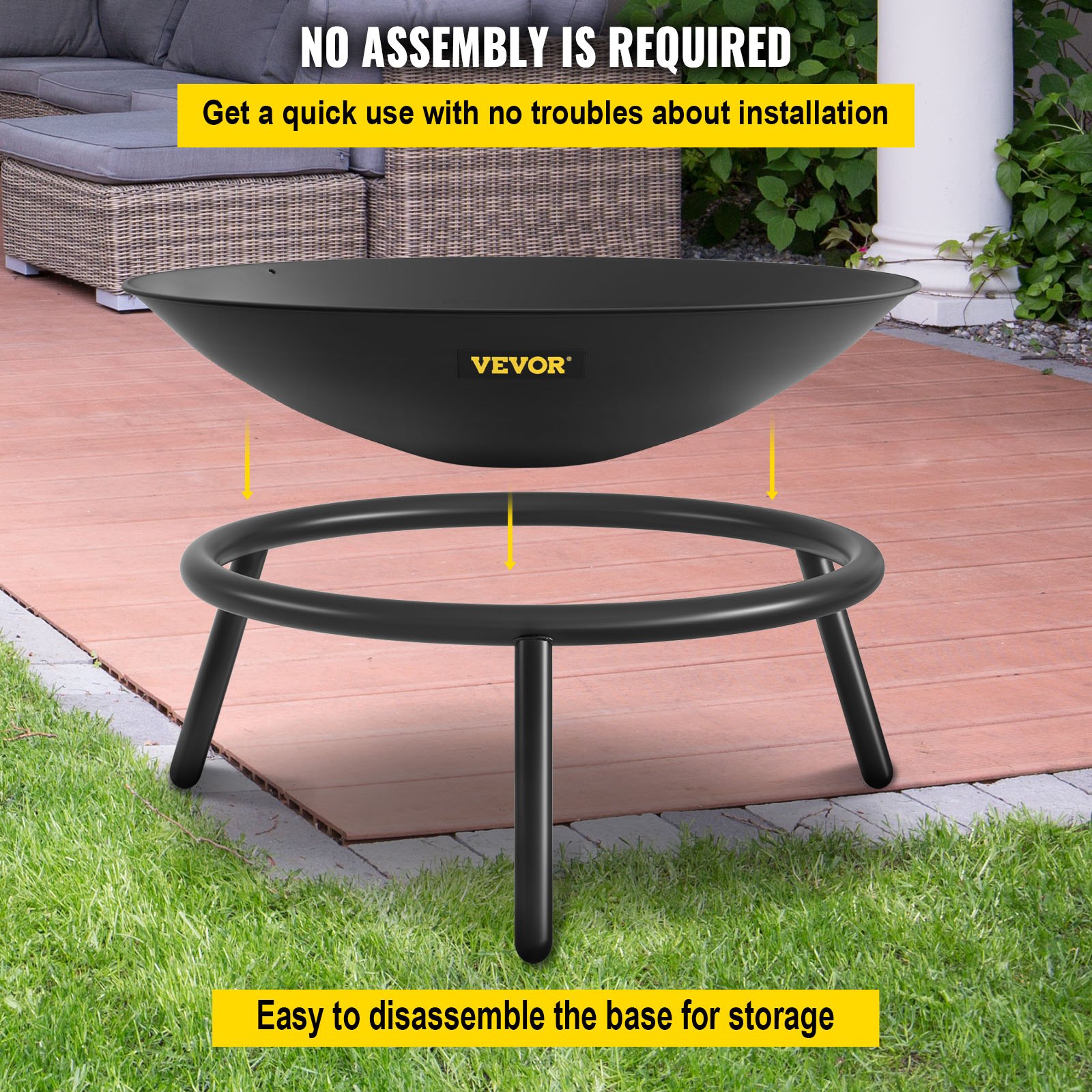 VEVOR Fire Pit Bowl Round Fire Pit 22-Inch Carbon Steel Outdoor Patio ...