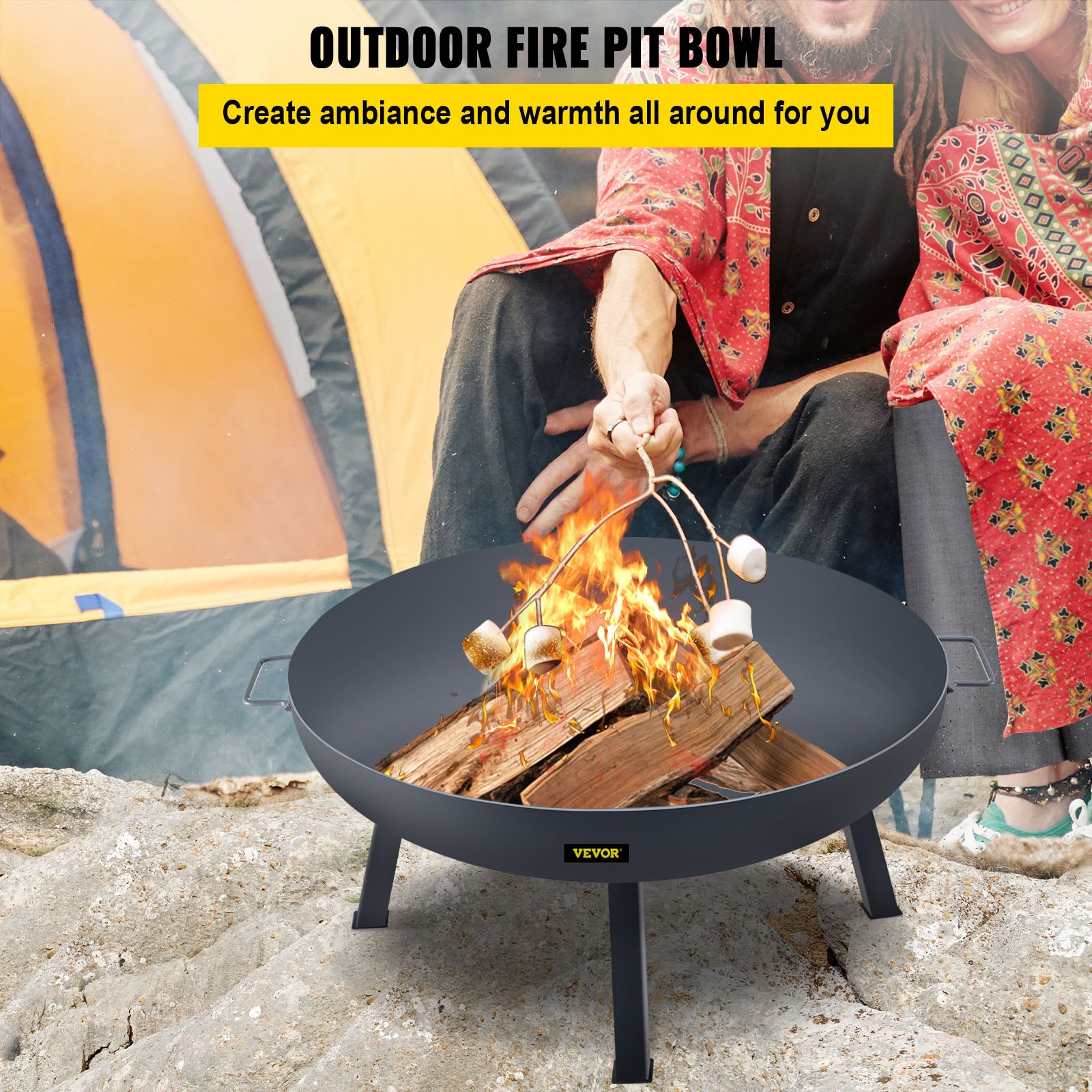 VEVOR Fire Pit Bowl, 34-Inch Diameter Round Carbon Steel Fire Bowl ...
