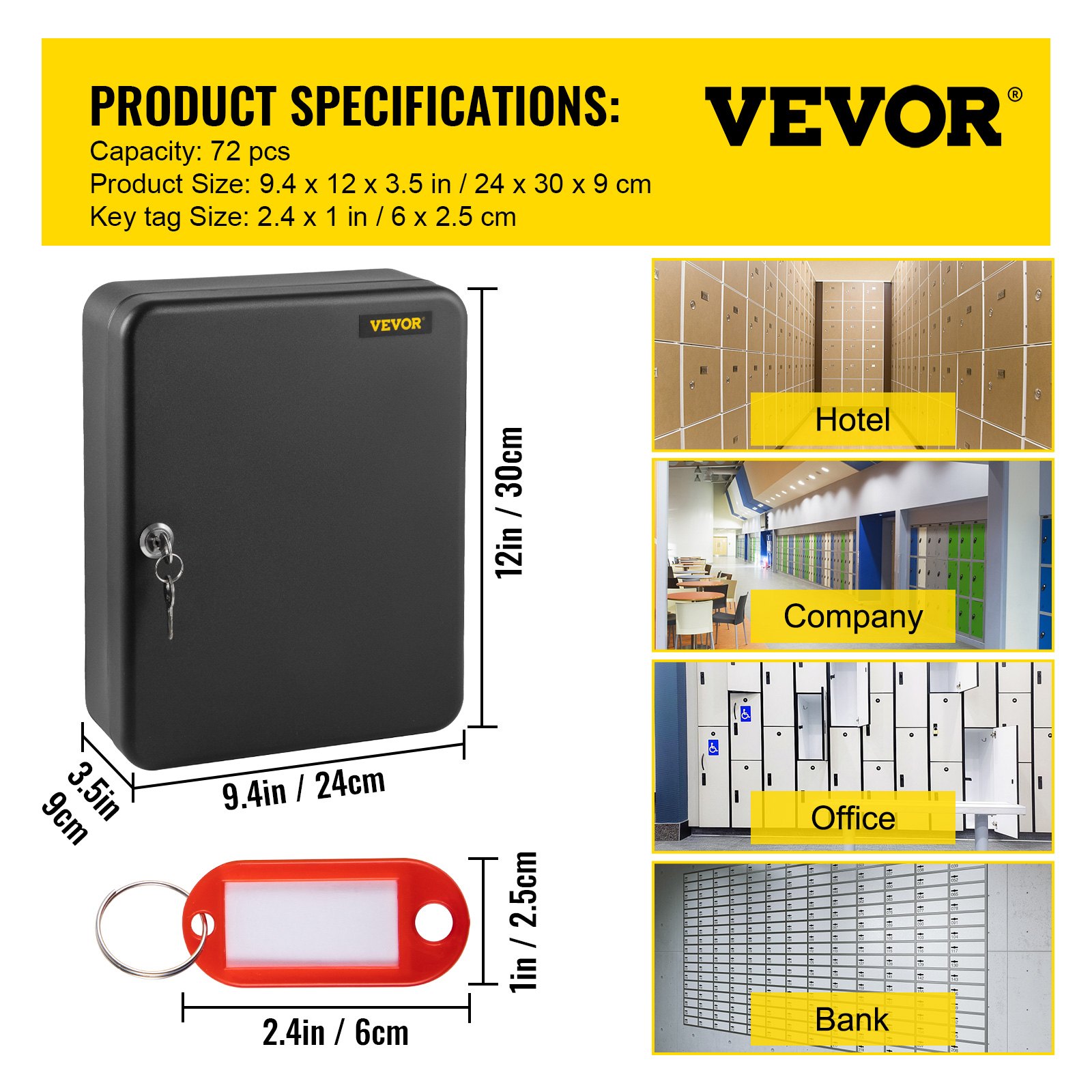 VEVOR Key Cabinet, 72 Position, Q235 Steel Key Lock Box with 72 Key ...