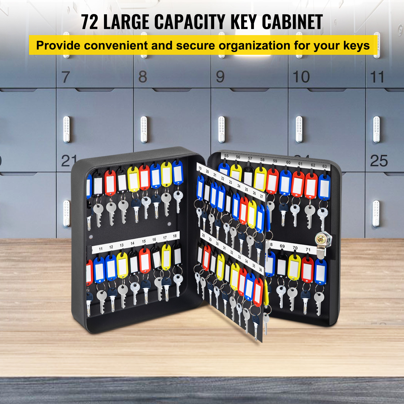 VEVOR Key Cabinet, 72 Position, Q235 Steel Key Lock Box with 72 Key ...