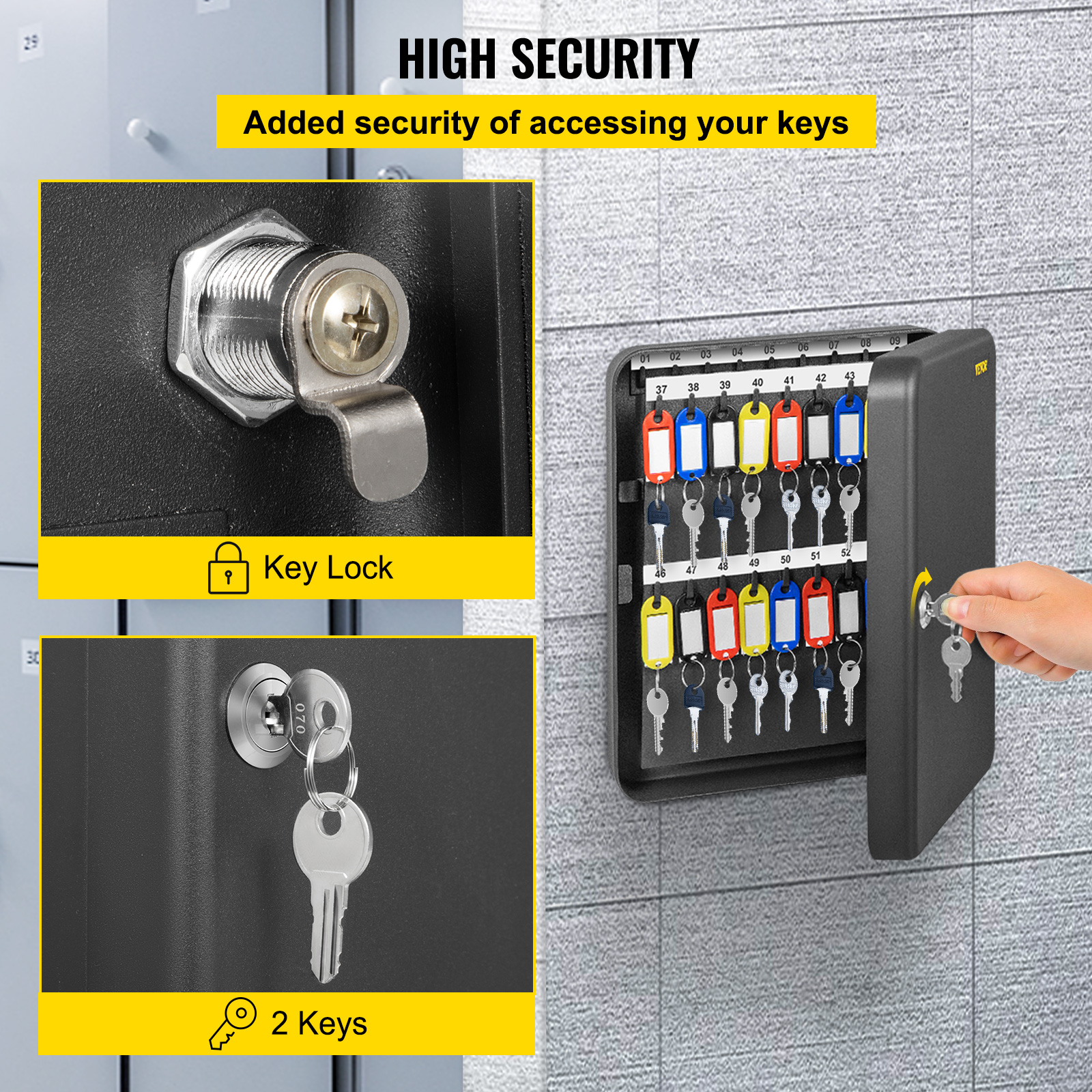 VEVOR Key Cabinet, 72 Position, Q235 Steel Key Lock Box with 72 Key ...