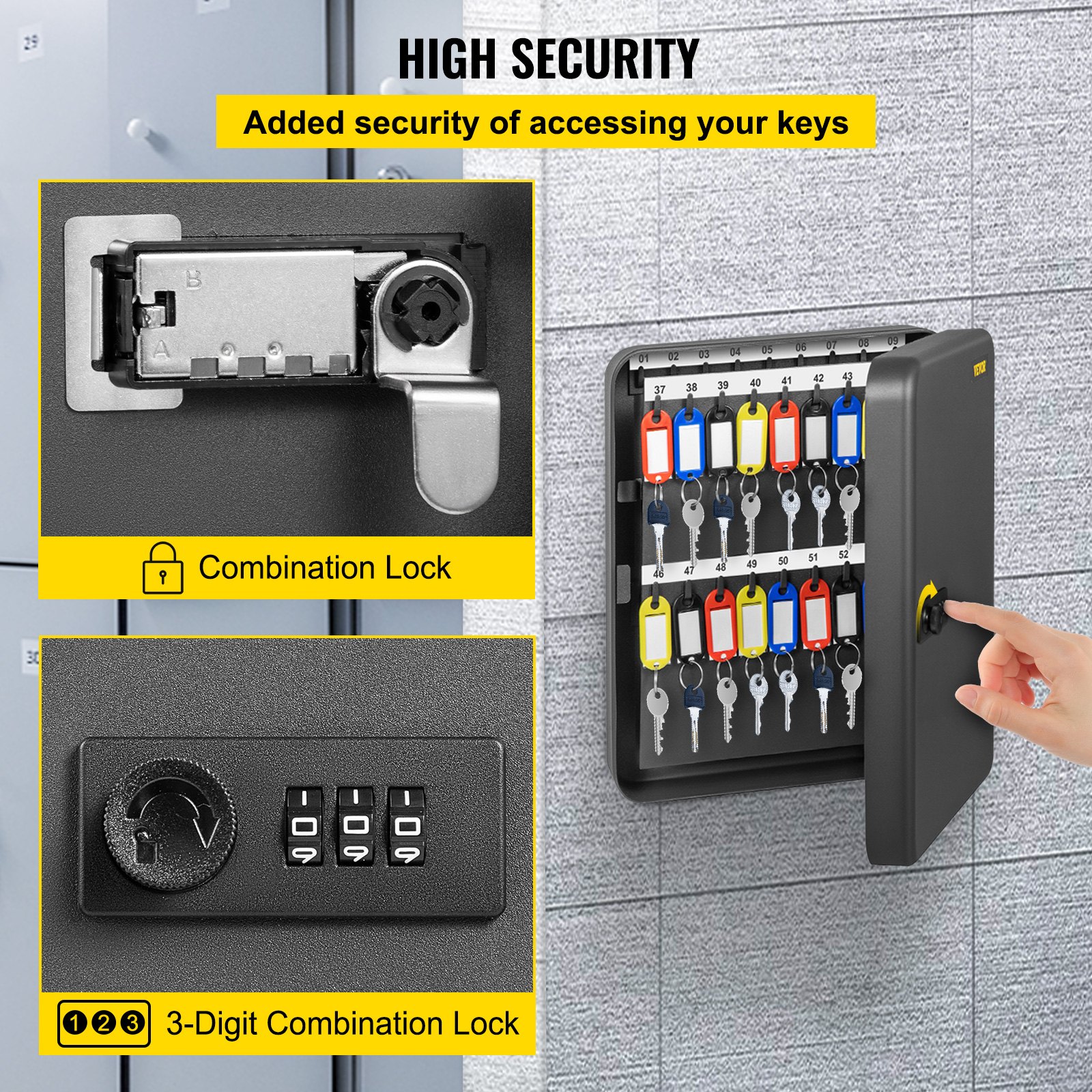 VEVOR Key Cabinet, 72 Positions, 3-Digit Combination Password Lock ...