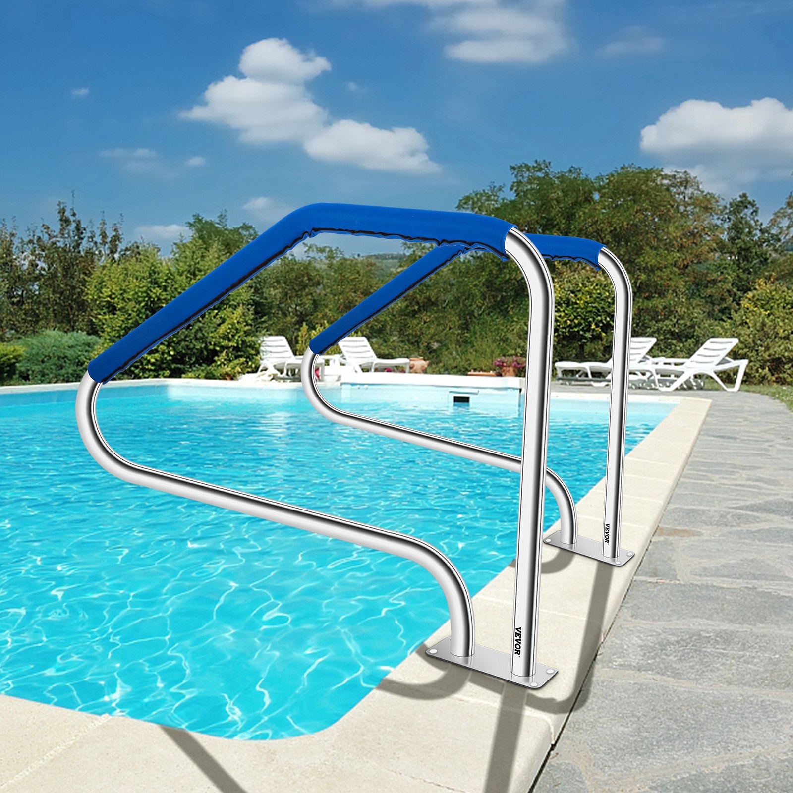 VEVOR Pool Handrail, 49.4" x 34" Swimming Pool Stair Rail, 304 ...