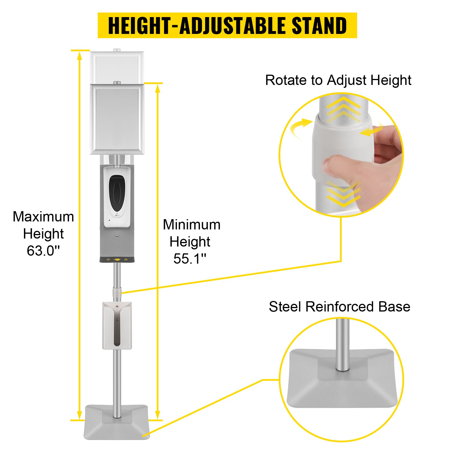 VEVOR Automatic Hand Dispenser Stand 1000ml Infrared Sensing Dispenser ...