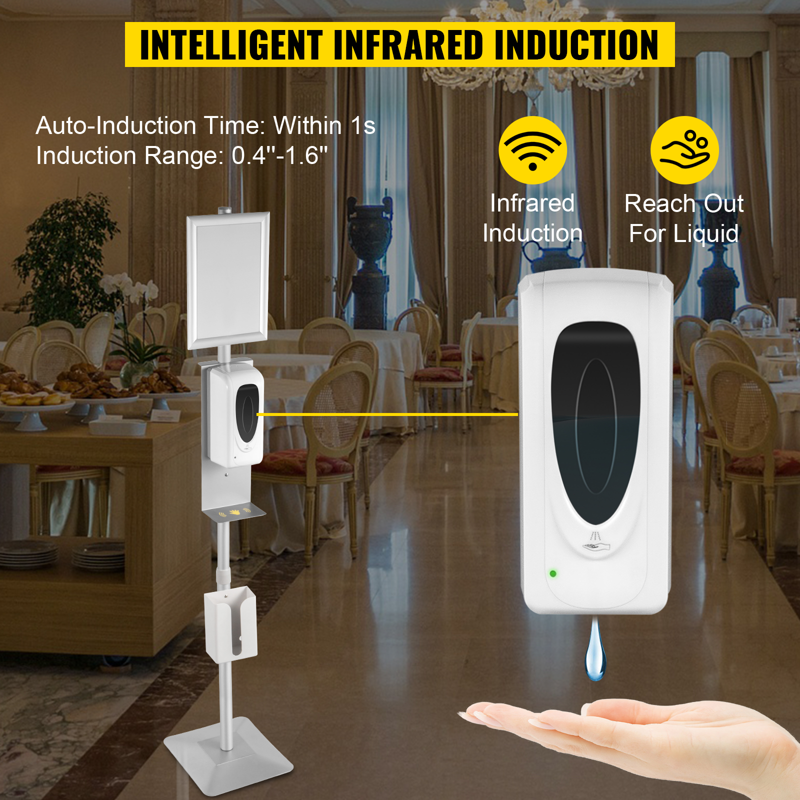 VEVOR Automatic Hand Dispenser Stand 1000ml Infrared Sensing Dispenser ...