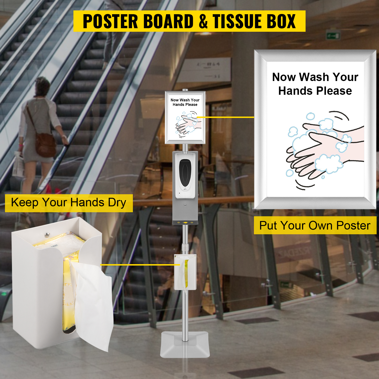 VEVOR Automatic Hand Dispenser Stand 1000ml Infrared Sensing Dispenser ...