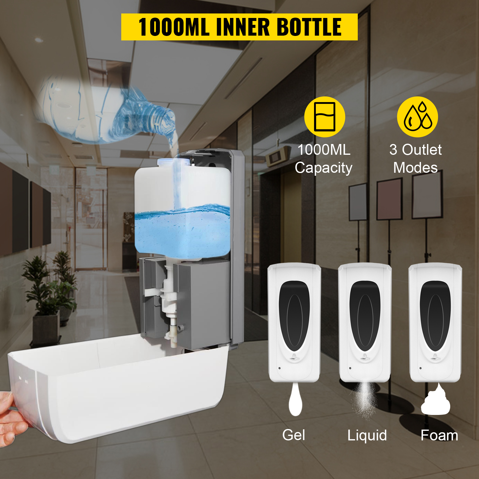 VEVOR Automatic Hand Dispenser Stand 1000ml Infrared Sensing Dispenser ...