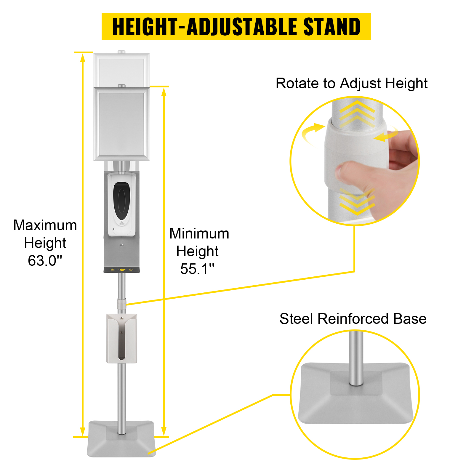 VEVOR Automatic Hand Dispenser Stand 1000ml Infrared Sensing Dispenser ...