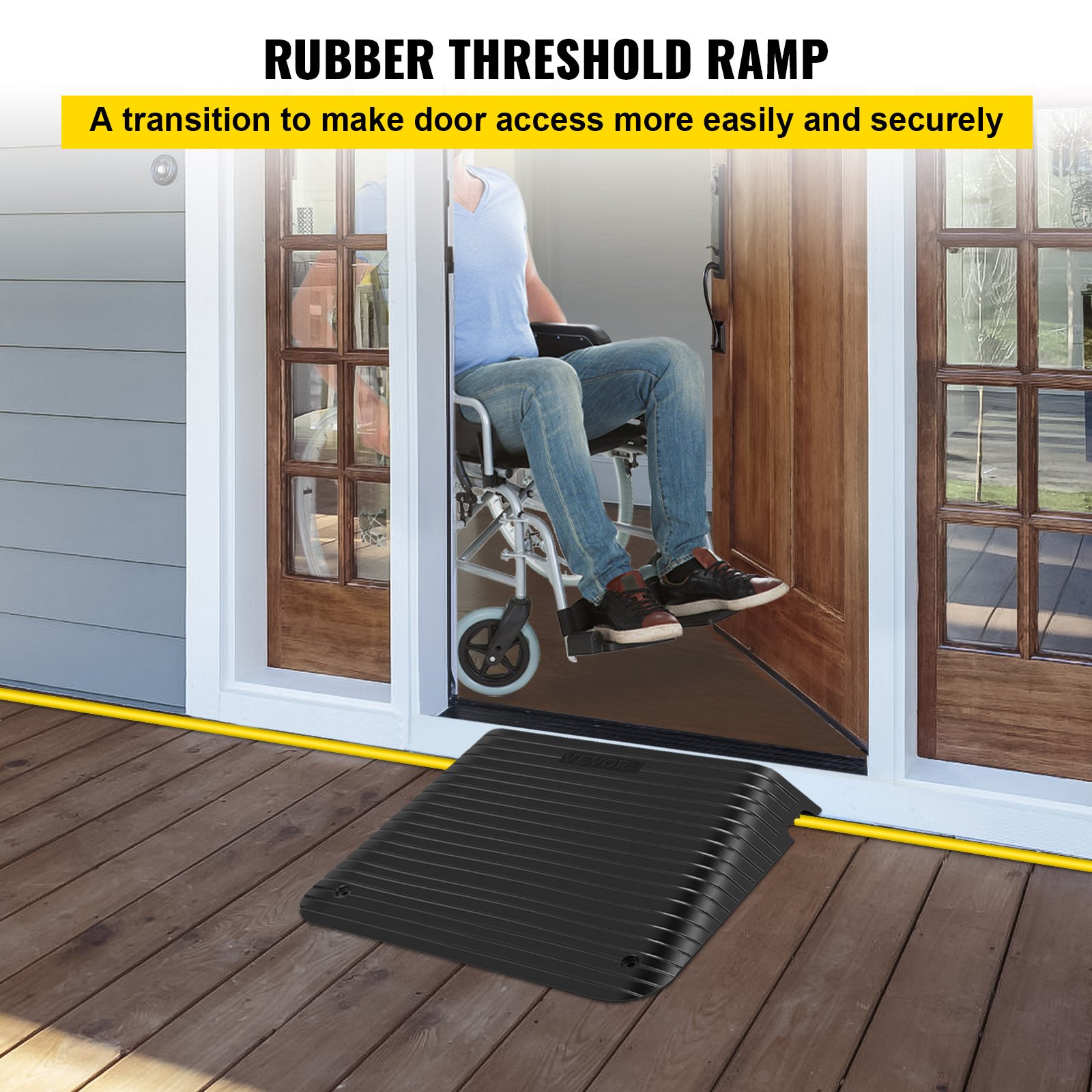 VEVOR Rubber Threshold Ramp, 4" Rise Doorway Ramp, 1 Pack with Channel ...