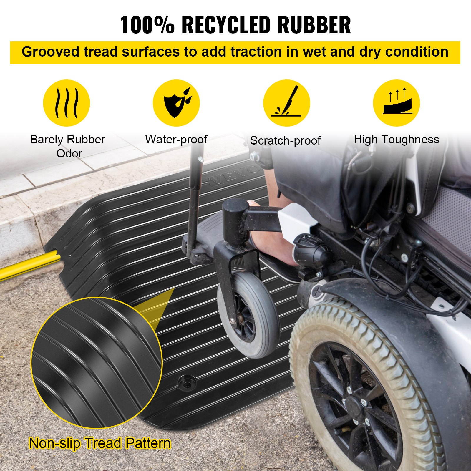 VEVOR Rubber Threshold Ramp, 4" Rise Doorway Ramp, 1 Pack with Channel ...