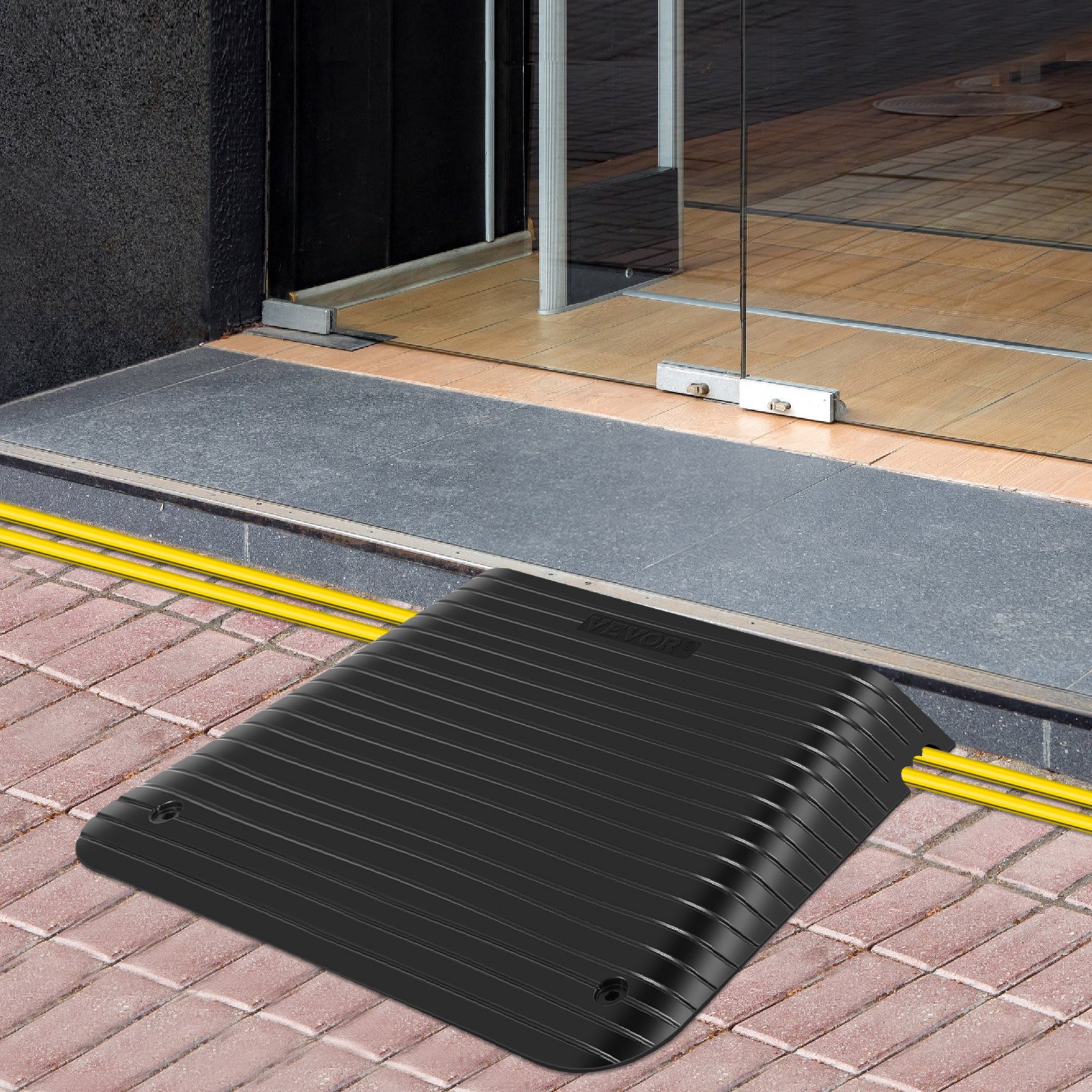 VEVOR Rubber Threshold Ramp, 4" Rise Doorway Ramp, 1 Pack with Channel ...