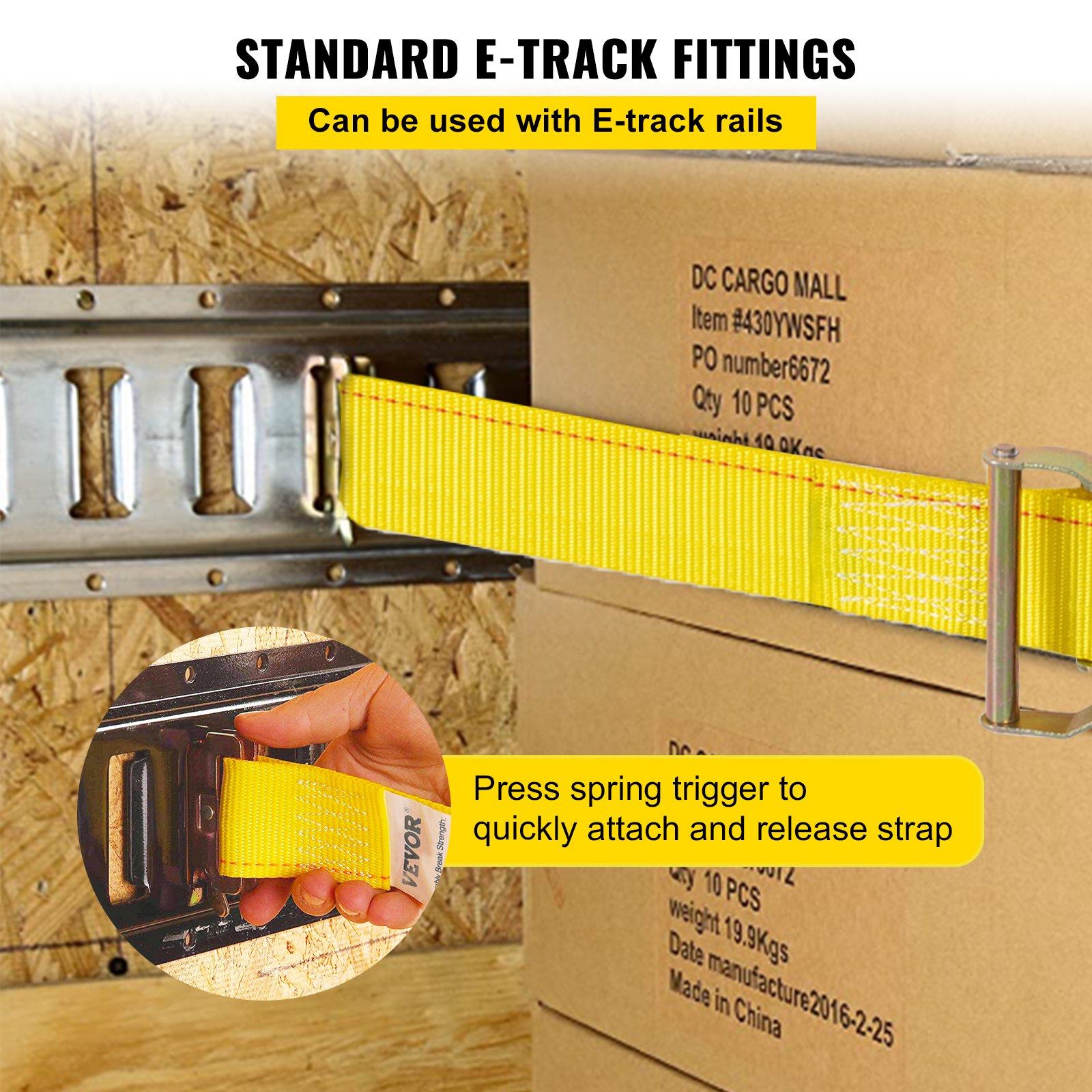 VEVOR E Track Ratchet Strap, 18PCS 2" x 15' E-Track Straps 4400 LBS ...