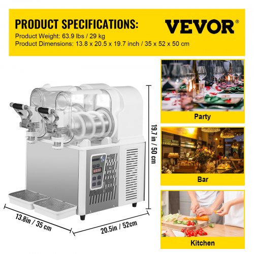 VEVOR Commercial Slushy Machine, 3LX2 Tank Slush Drink Maker, 340W Frozen Drink Machine with ...