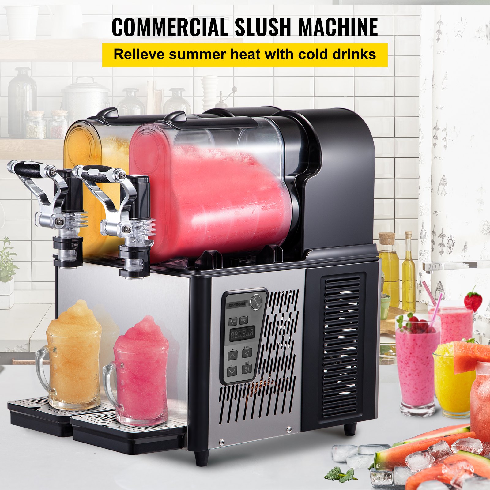 VEVOR 110V Slushy Machine, 3L x 2 Daiquiri Machine Commercial, Single ...