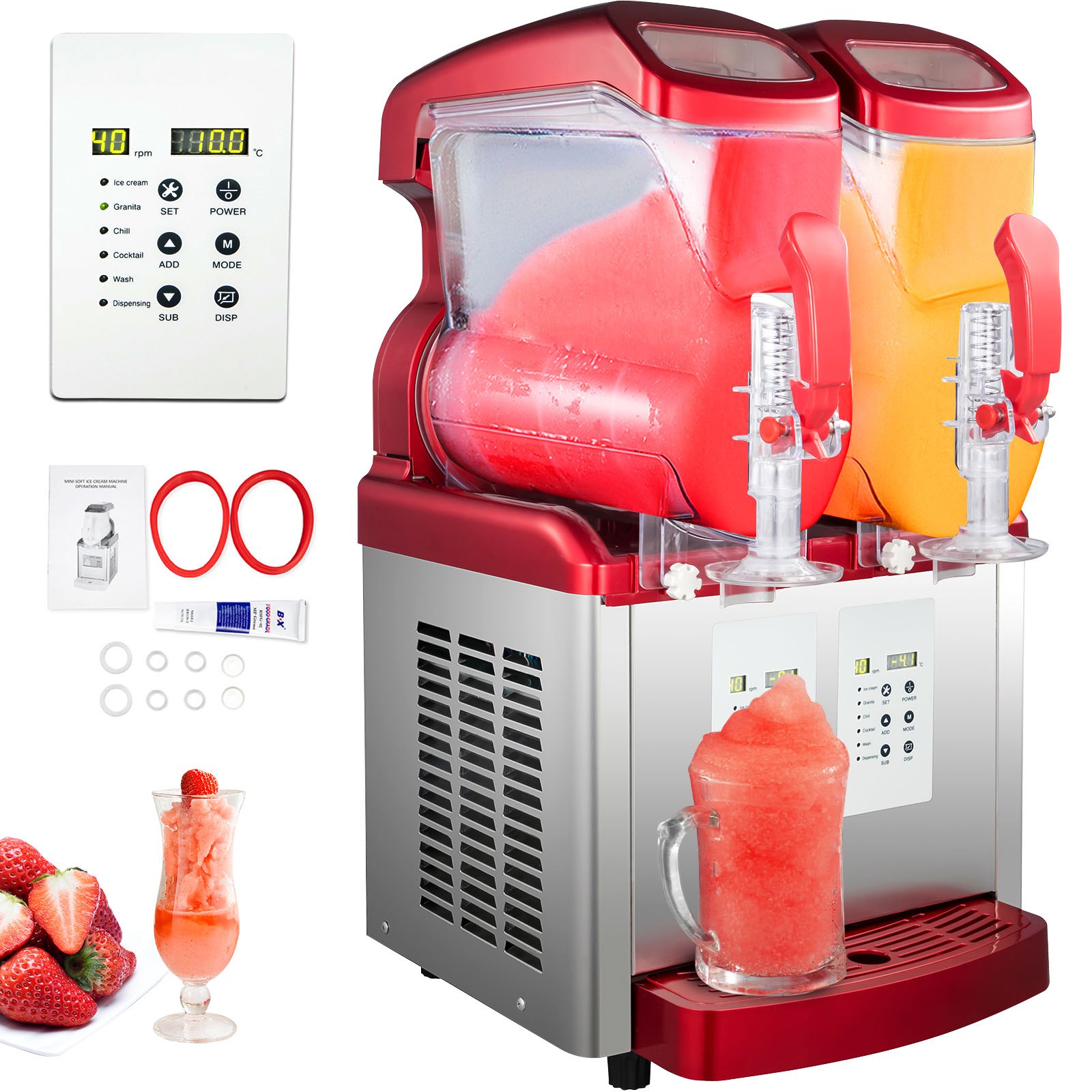 VEVOR Commercial Slushy Machine, 6Lx2/1.6 Galx2 Food-Grade PC Tank ...