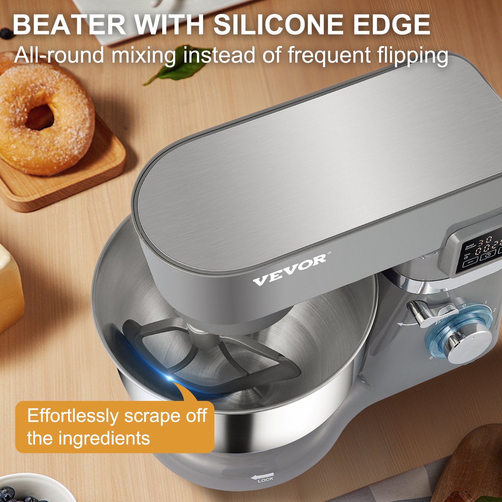 VEVOR Stand Mixer, 660W Electric Dough Mixer with 6 Speeds LCD Screen ...