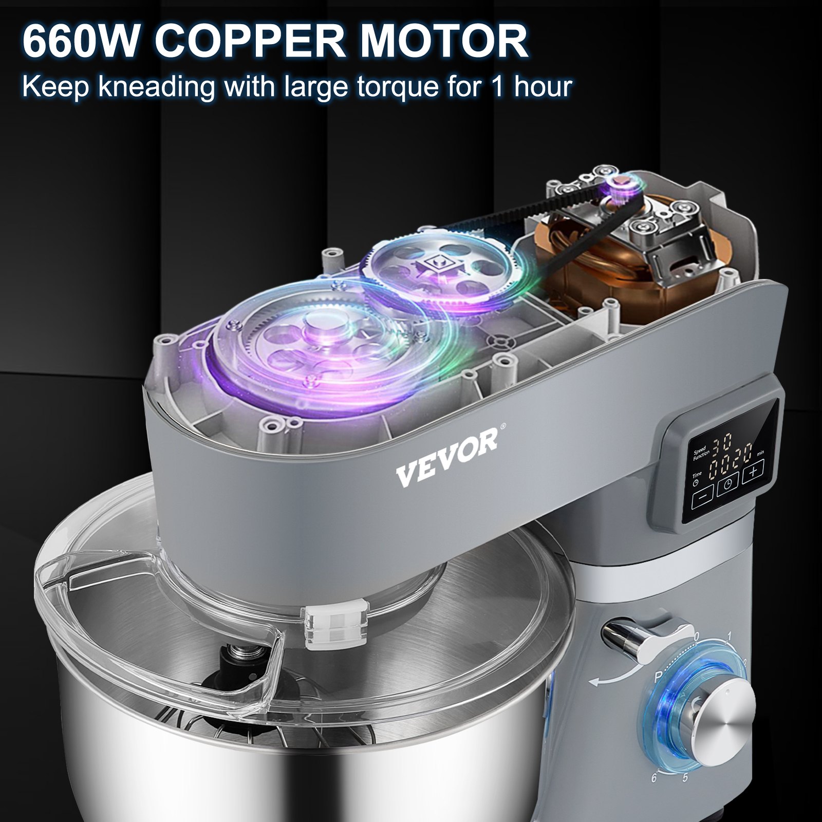 VEVOR Stand Mixer, 660W Electric Dough Mixer with 6 Speeds LCD Screen ...