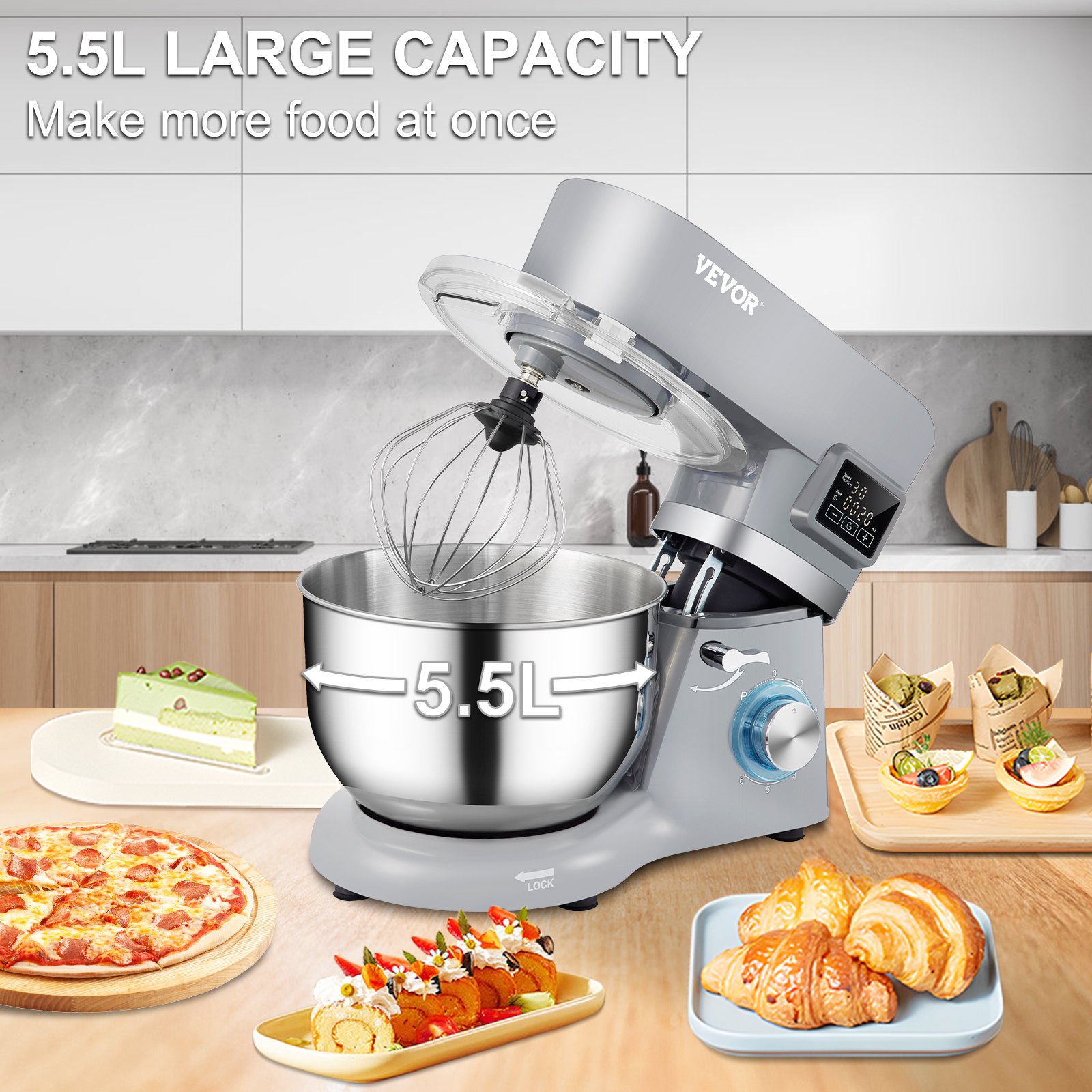 VEVOR Stand Mixer, 660W Electric Dough Mixer with 6 Speeds LCD Screen ...