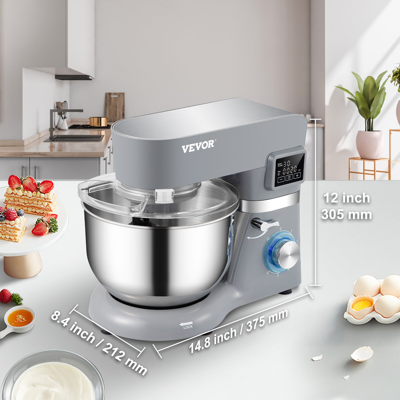 VEVOR Stand Mixer, 660W Electric Dough Mixer with 6 Speeds LCD Screen ...
