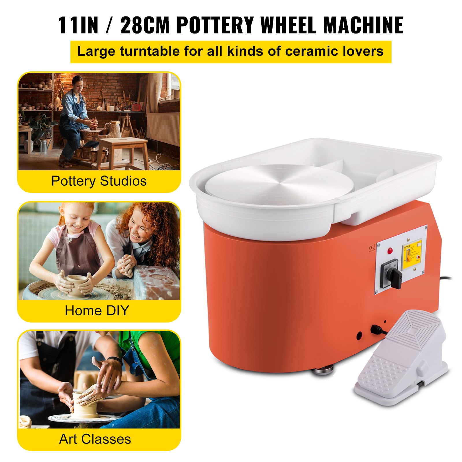 VEVOR VEVOR Pottery Wheel 11in 0-300 RPM Ceramic Wheel, 350W Adjustable ...
