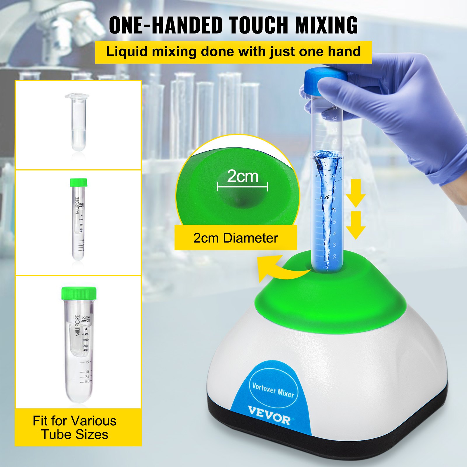 VEVOR Vortex Mixer, 3000RPM Mini Vortex Mixer Shaker, Touch Function ...