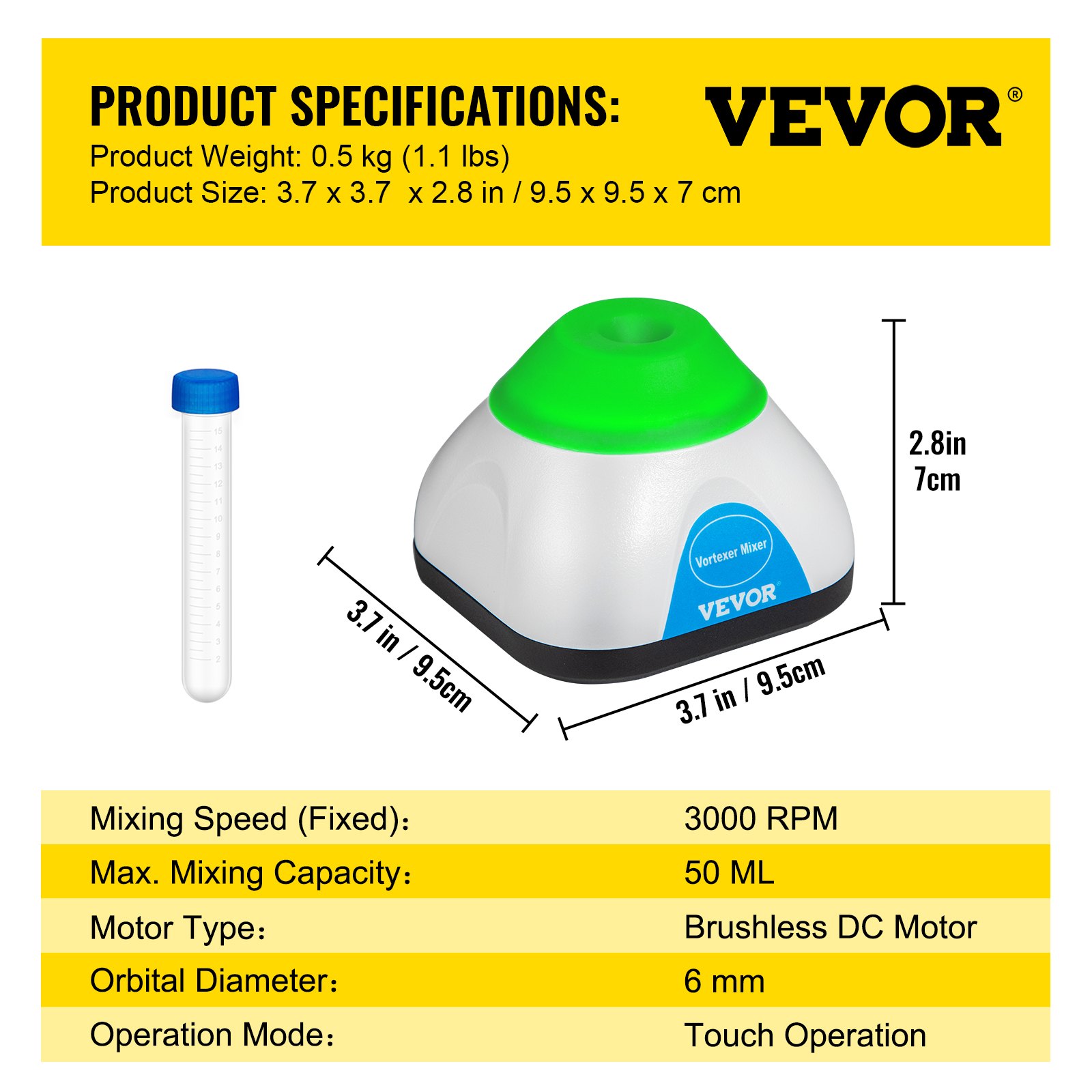 VEVOR Vortex Mixer, 3000RPM Mini Vortex Mixer Shaker, Touch Function ...