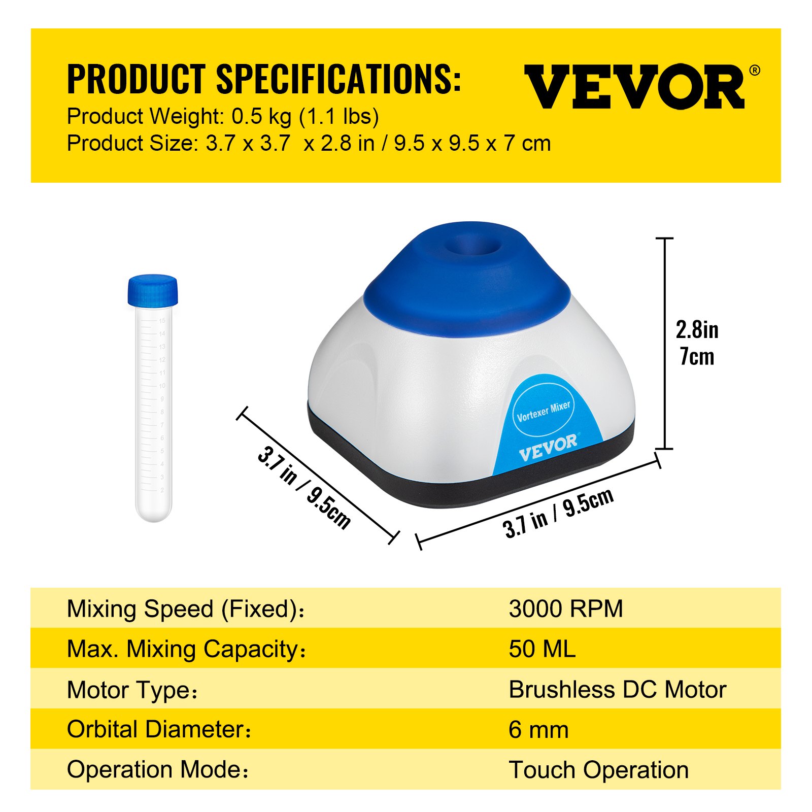 Vírový mixér VEVOR, 3000 ot./min. Mini Vortex Mixer Shaker, Touch ...