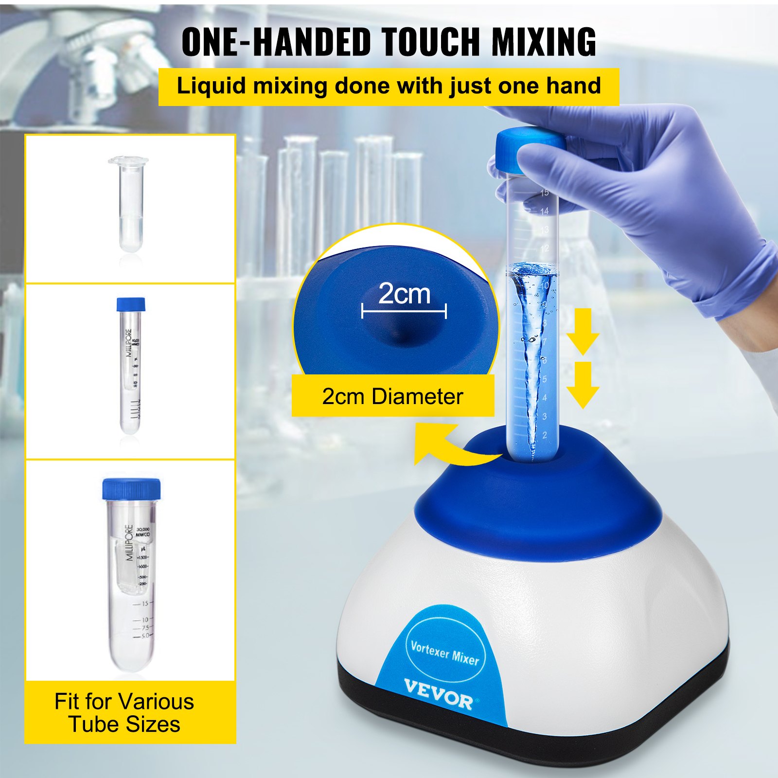 VEVOR Vortex Mixer, 3000RPM Mini Vortex Mixer Shaker, Touch Function ...