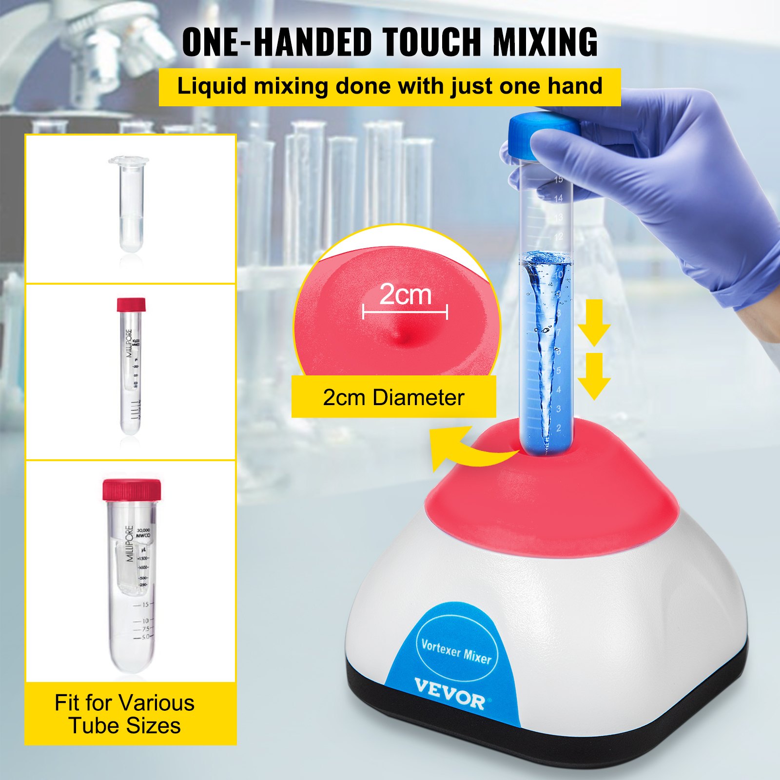 VEVOR Vortex Mixer, 3000RPM Mini Vortex Mixer Shaker, Touch Function ...