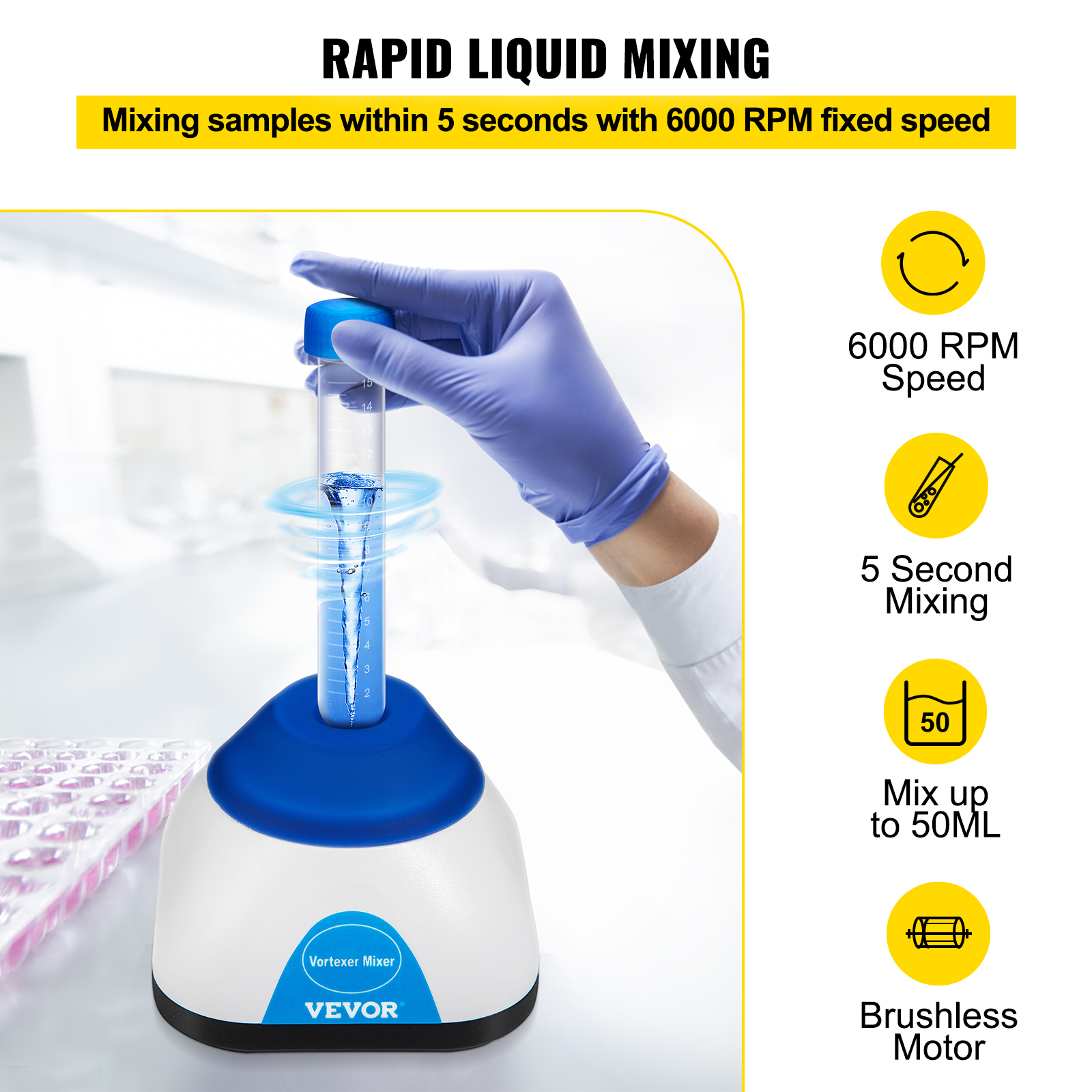 VEVOR Mini Vortex Mixer Lab Vortex Mixer Shaker 6000RPM 50ML for Lab ...