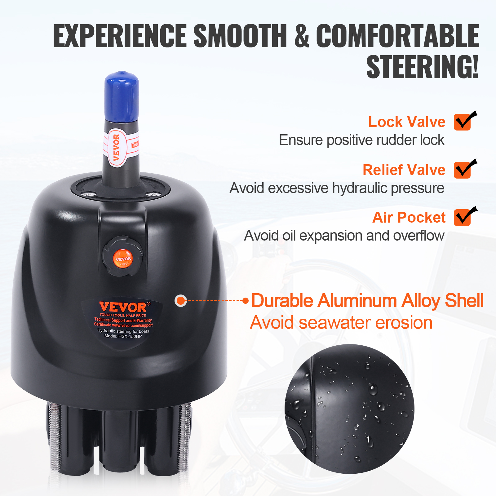 VEVOR 150HP Hydraulic Outboard Steering Kit Teleflex Marine System ...